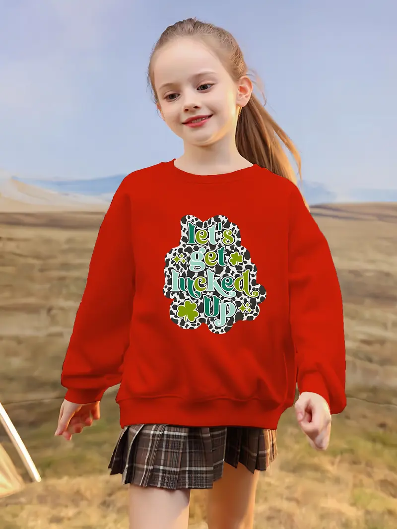 Girls Cotton Pullover Clover Print Round Neck Long Sleeve Temu Australia