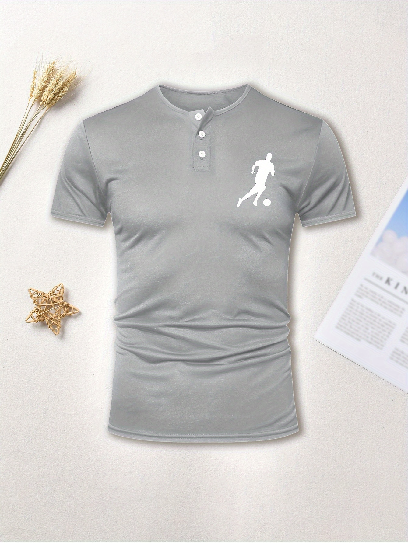 Plus Size Football Print Henley Shirts Men Classic Button - Temu Australia