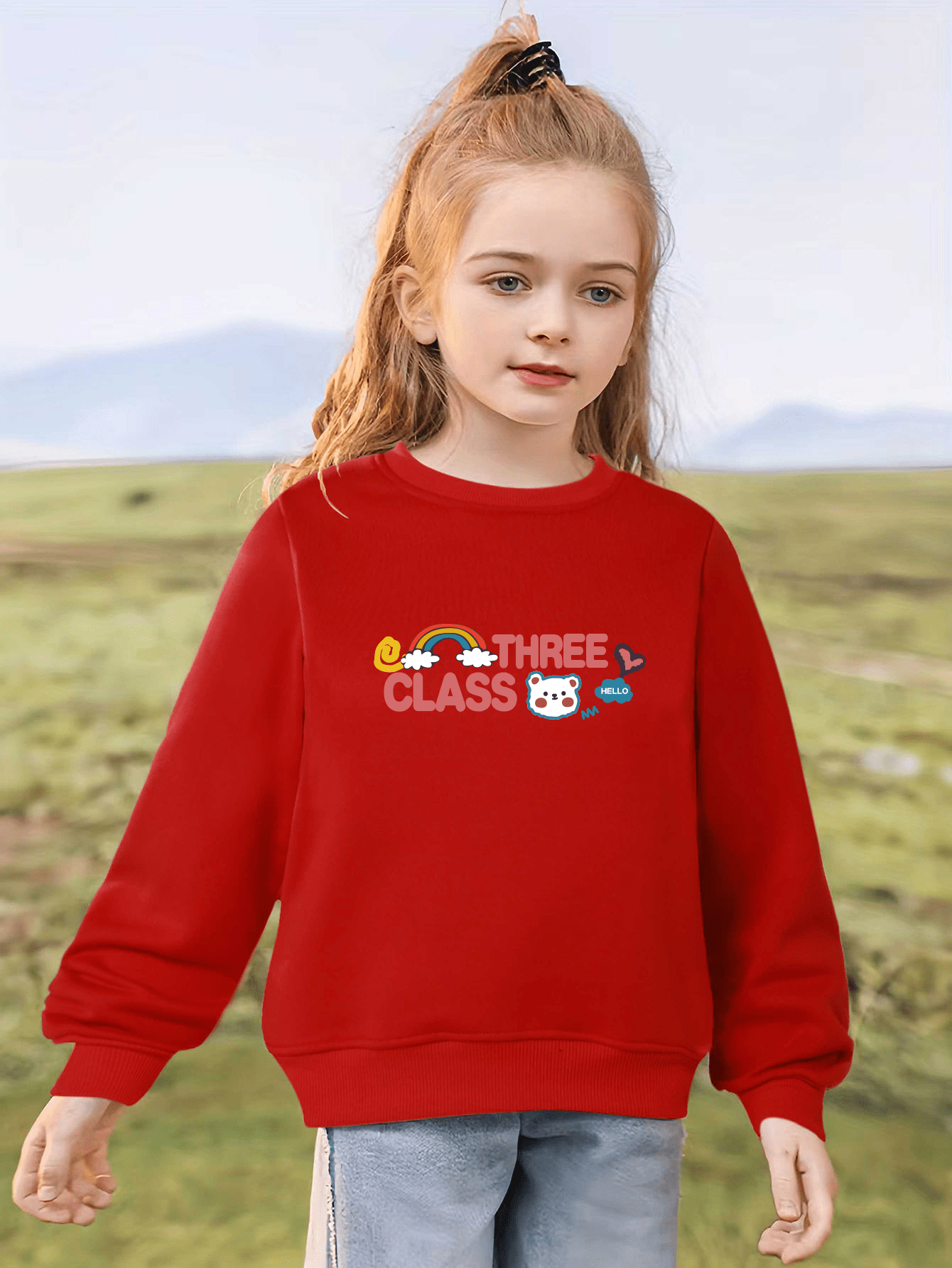 Girls Class Three Graphic Pattern Crew Neck Sweatshirt - Temu Ireland