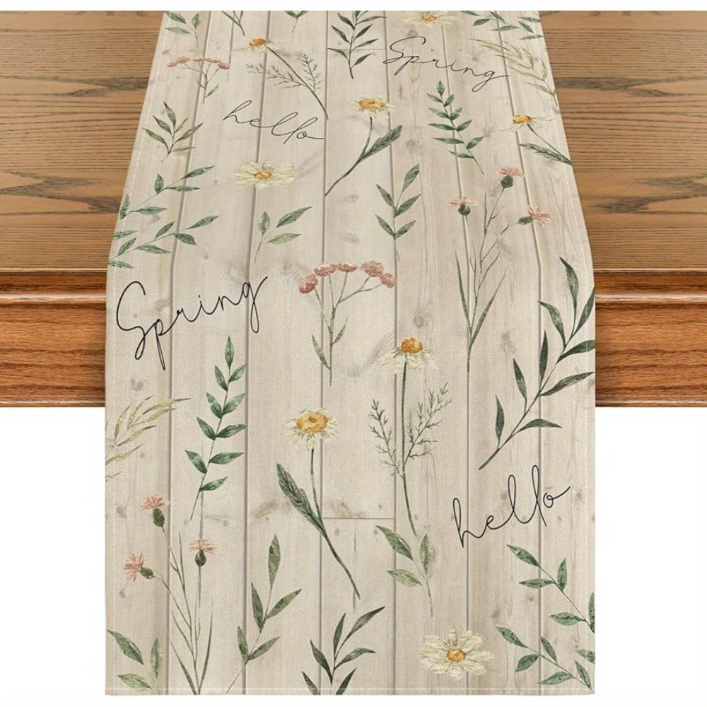 Table Runner Wood Daisy Leaves Pattern Hello Spring Theme - Temu New ...