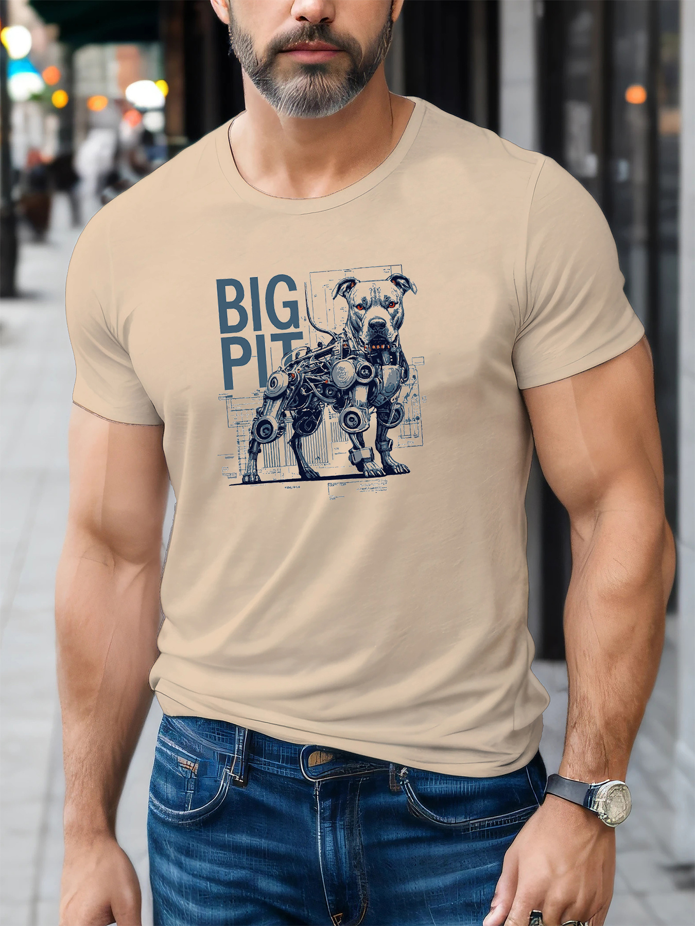 Big Pit Print Men's Fashion Comfy T shirt Casual Stretchy - Temu Ireland