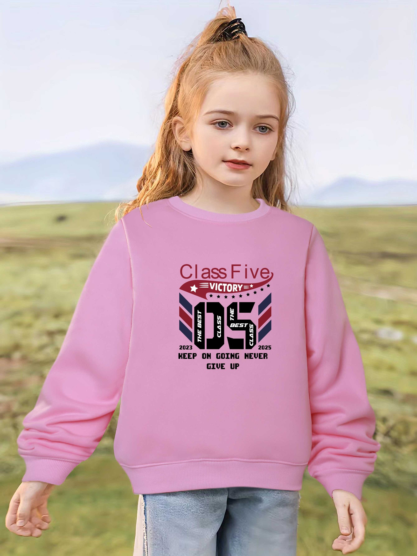 Graphic Pattern Crew Neck Sweatshirt Girls 05 Spring Fall - Temu New Zealand