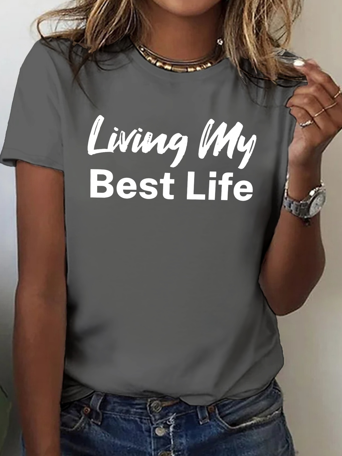 Living Best Life Print T shirt Short Sleeve Crew Neck Casual - Temu New Zealand