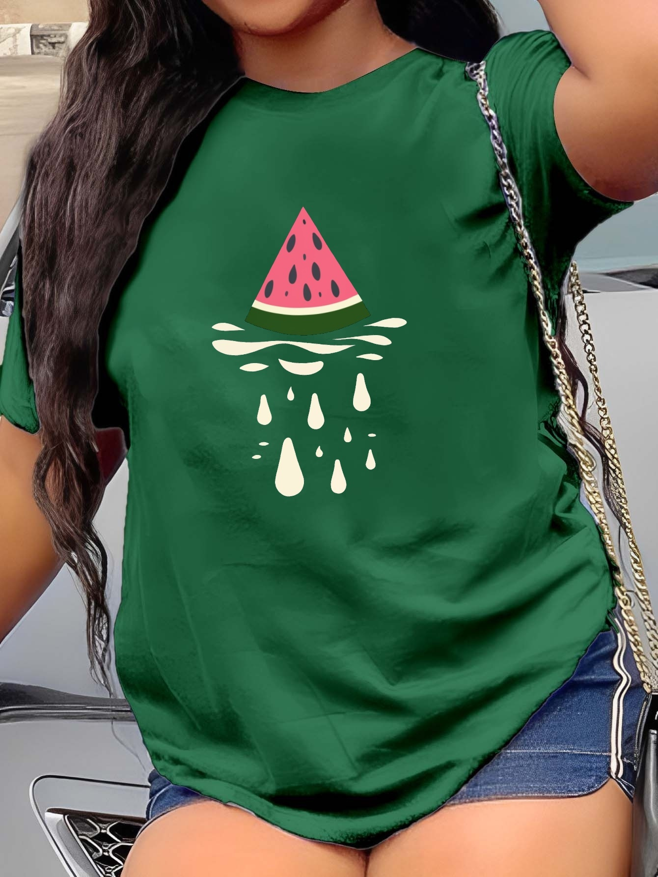 watermelon print t shirt short sleeve crew neck casual top - Temu ...