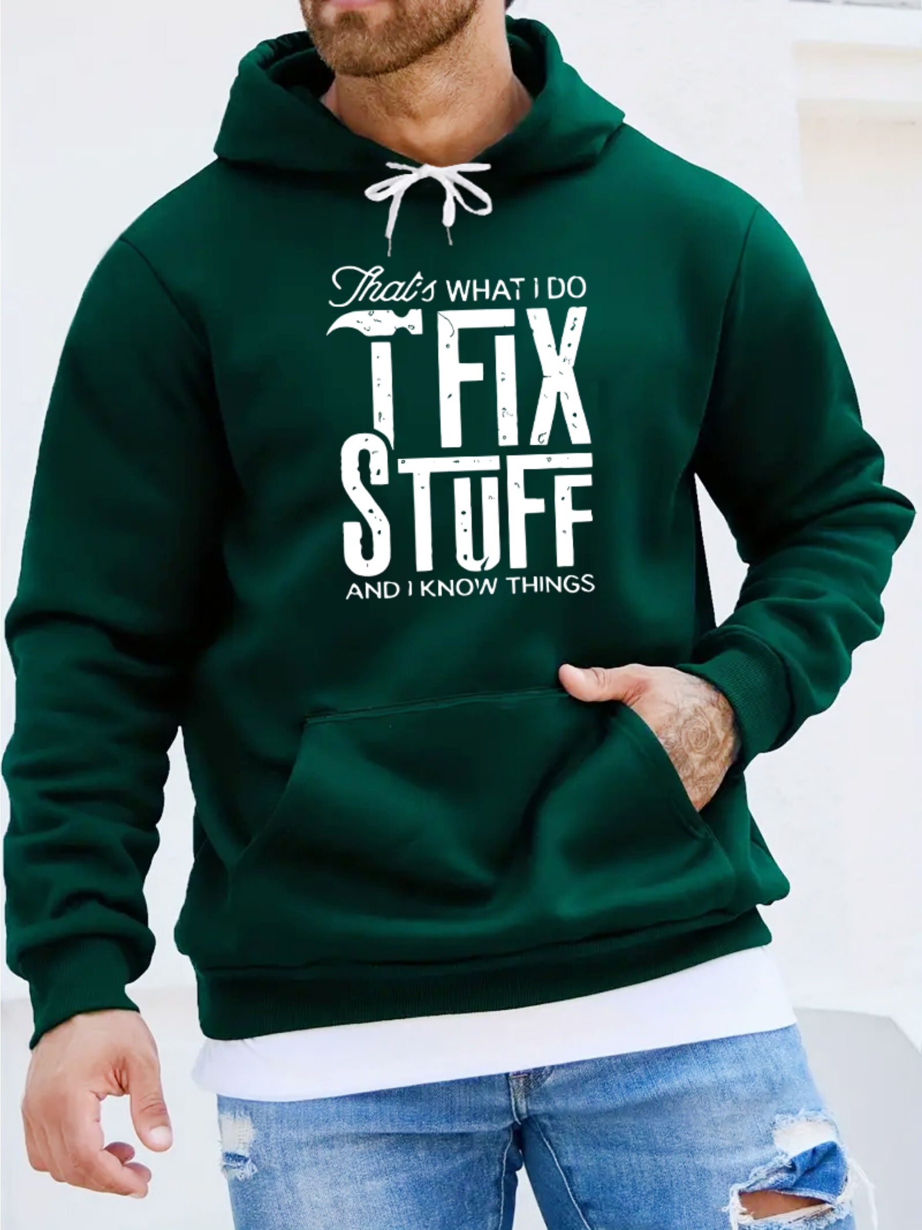 Fix Stuff Print Men's Pullover Round Neck Hoodies Kangaroo - Temu Canada