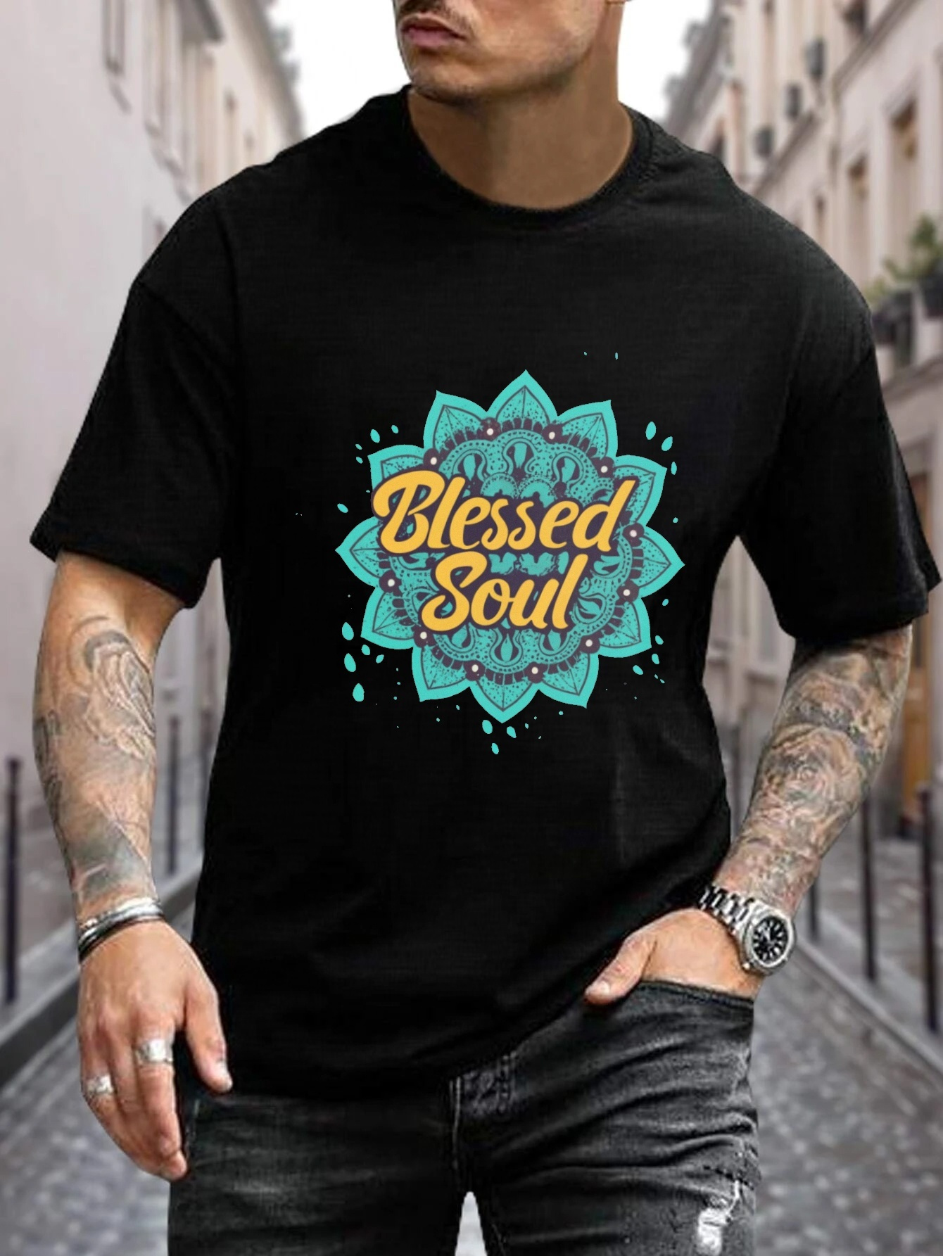 Plus Size Blessed Soul Letter Print Men's Short Sleeve T - Temu Australia