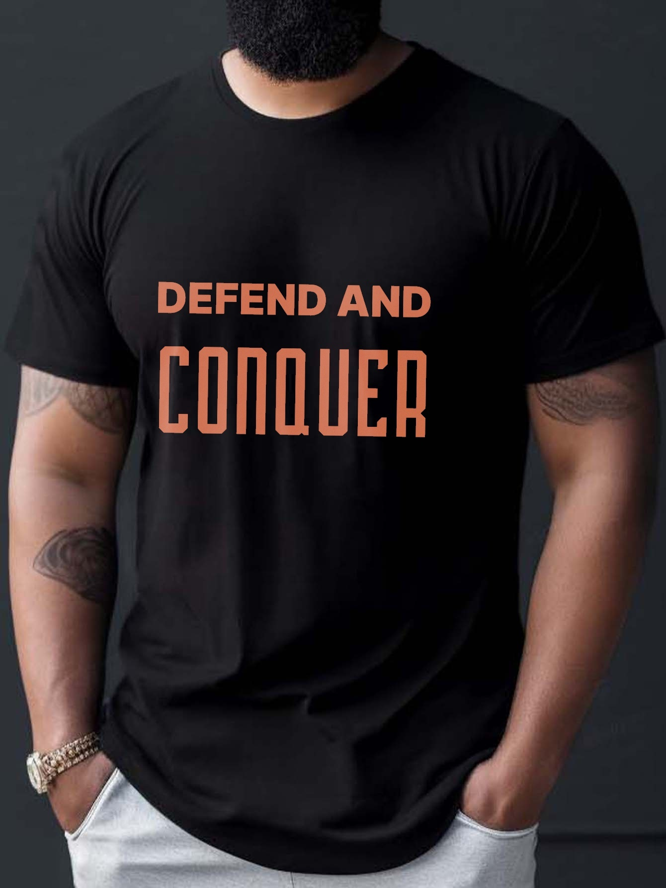 Plus Size Defend Conquer Print Men's Short Sleeve T shirts - Temu Australia