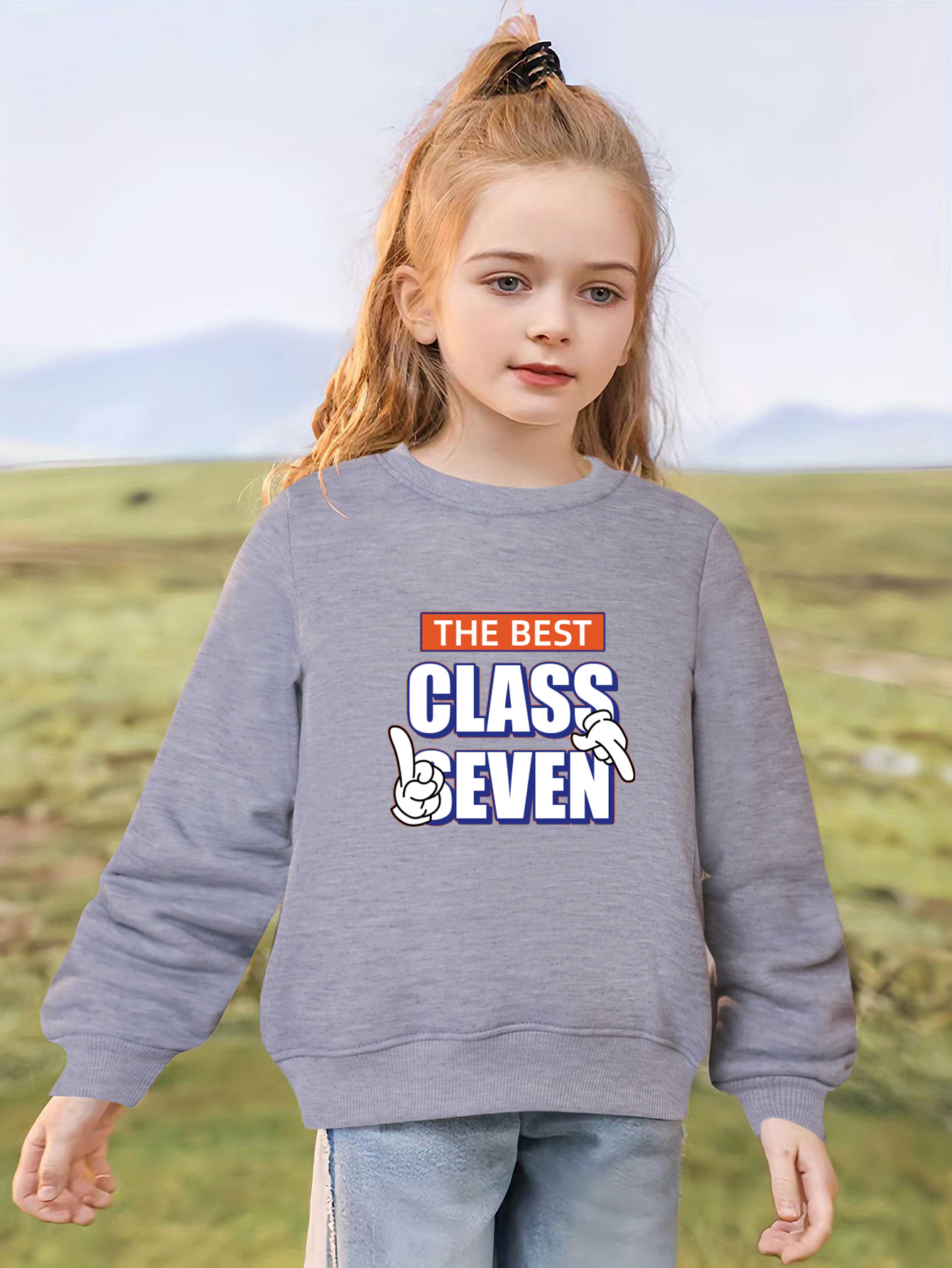 Class Seven Print Sweatshirt Girls Casual Crew Neck Long - Temu New Zealand