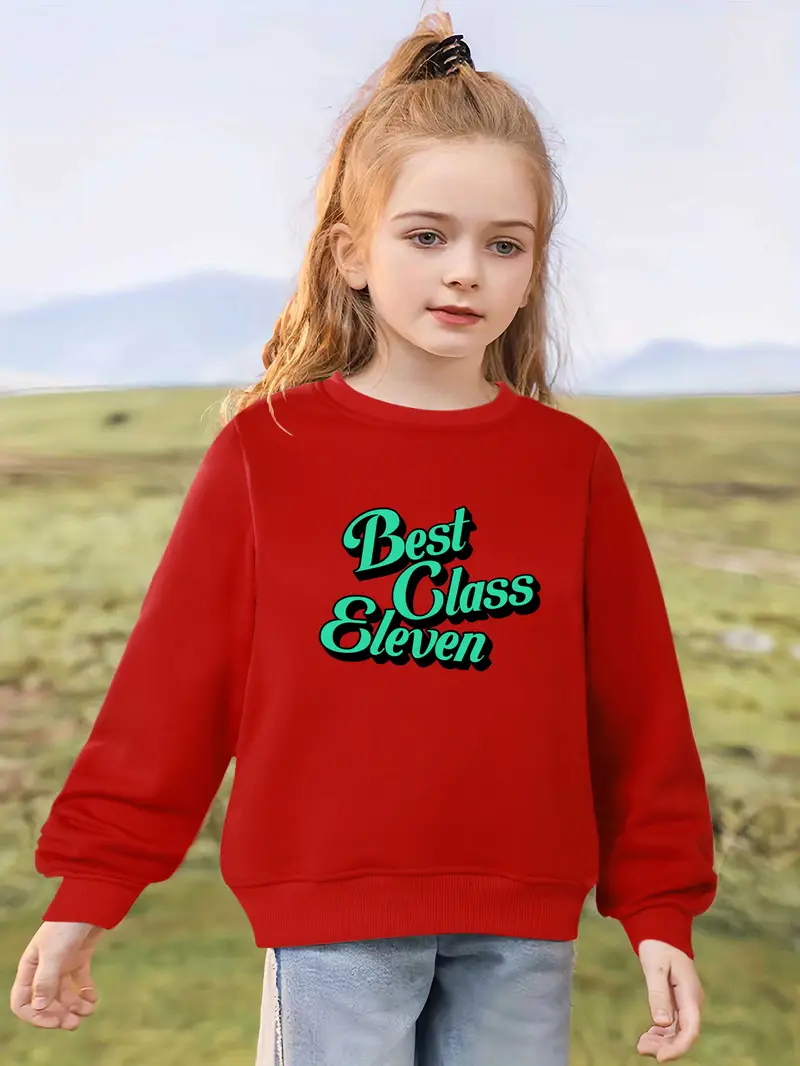 Print Sweatshirt Best Class Eleven Girls Casual Crew Neck Temu Australia