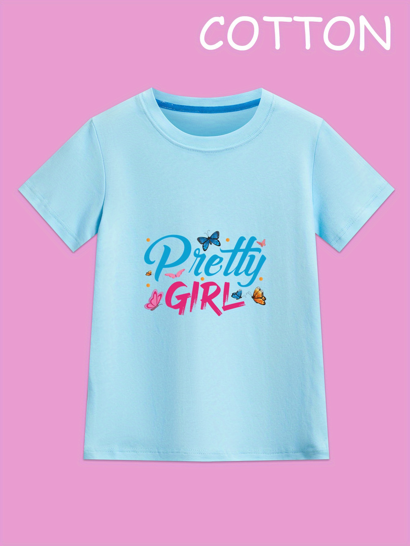 100% Cotton Pretty Girl Print Short Sleeve T shirt Top Girls - Temu Ireland