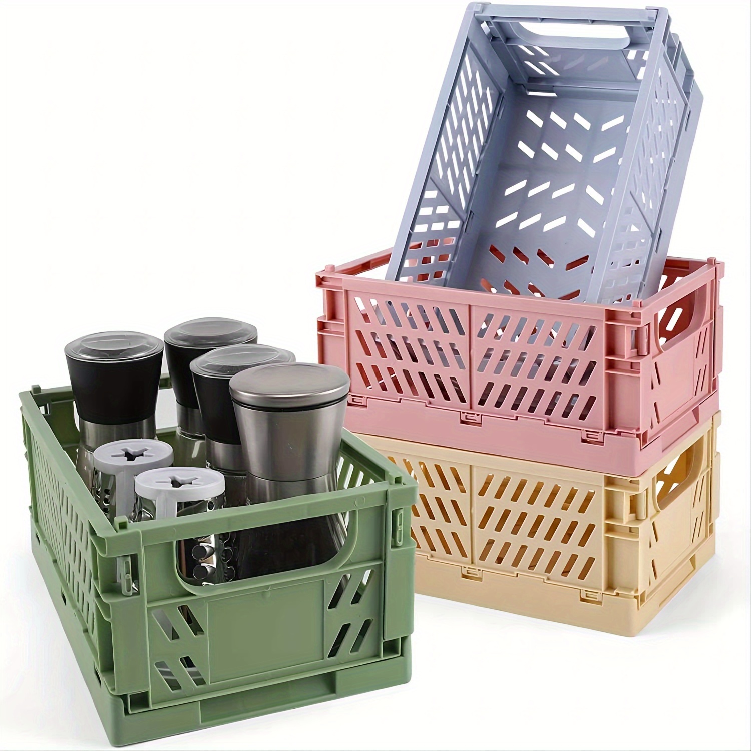 Durable Plastic Baskets Shelf Storage Folding Crates Home - Temu Australia