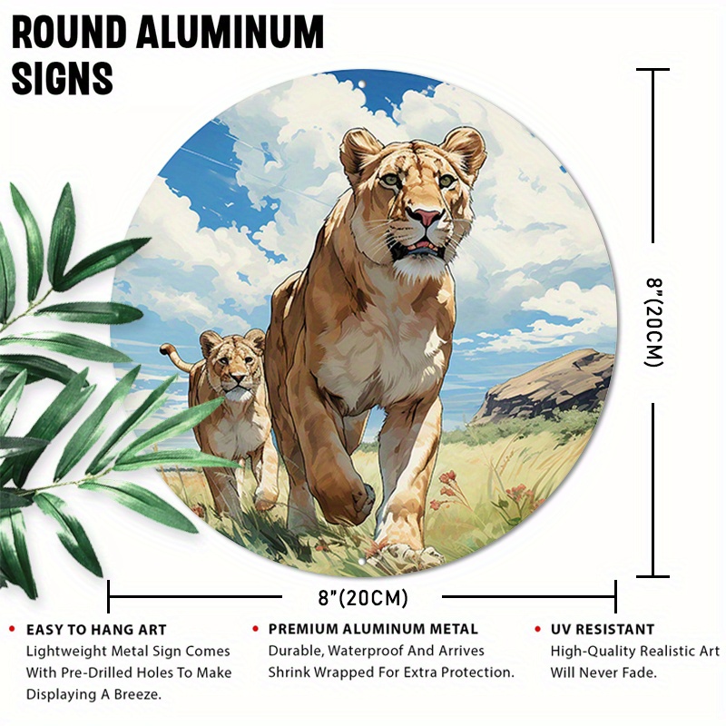 Round Aluminum Sign Metal Sign Lion Indoor Office Outdoor - Temu Australia