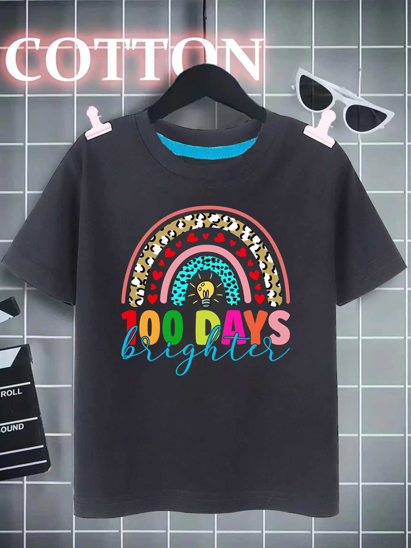 100 Days Brighter Letter Print T shirt Tees Rainbow Boys - Temu New Zealand