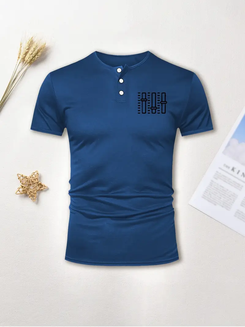 Plus Size Mens Funny Pattern Graphic Print Henley Shirt Temu