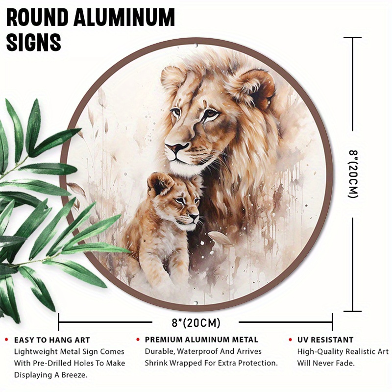 Round Aluminum Sign Metal Sign Lion Day Gift Wall - Temu