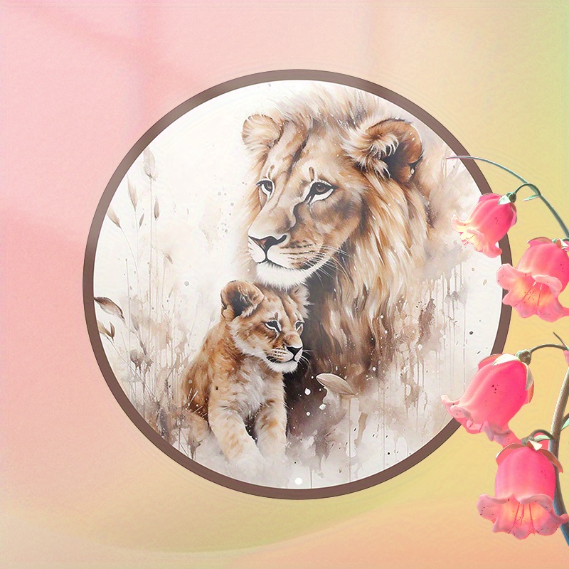 Round Aluminum Sign Metal Sign Lion Day Gift Wall - Temu