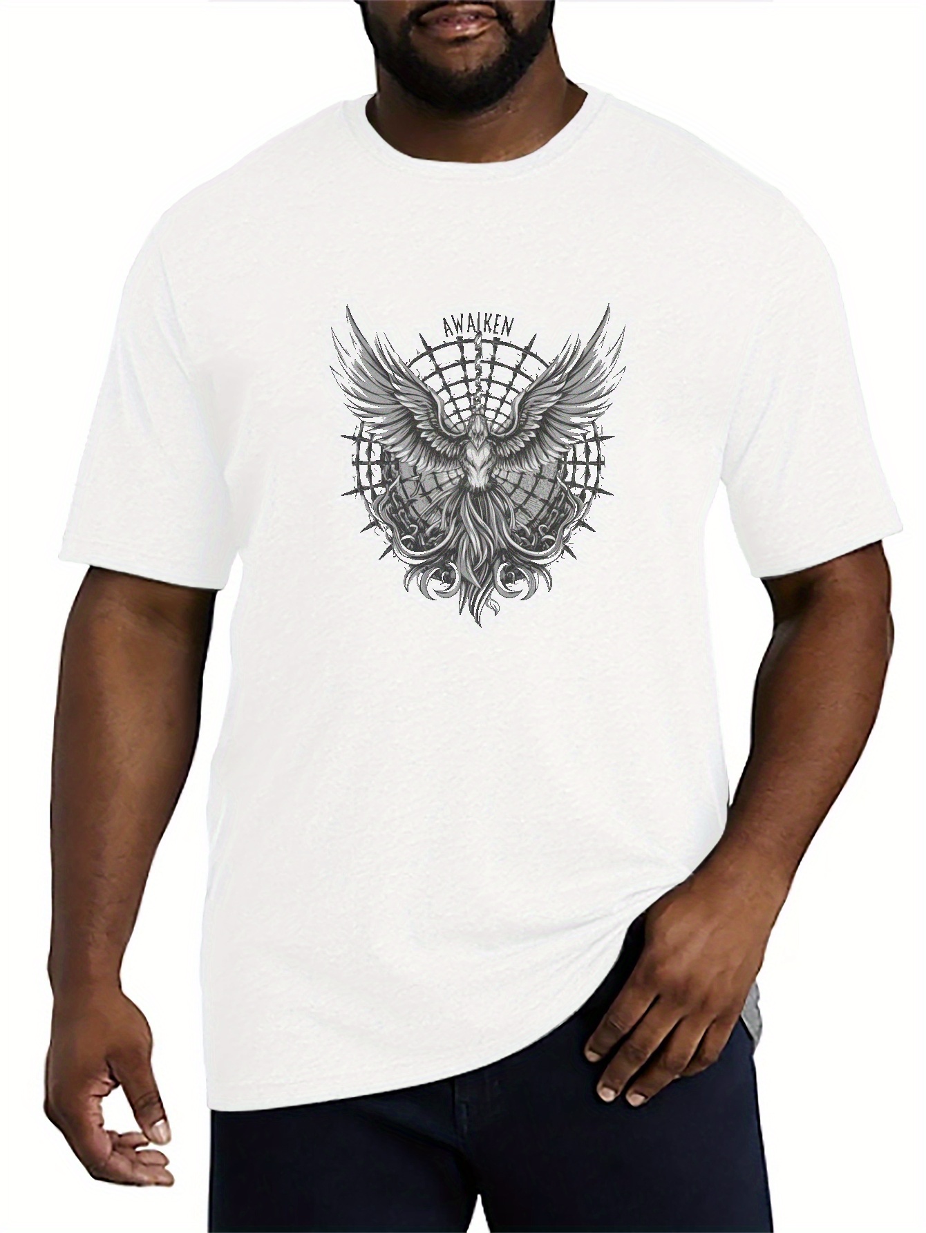 Plus Size Phoenix Print Men's Short Sleeve T shirts Comfy - Temu Australia