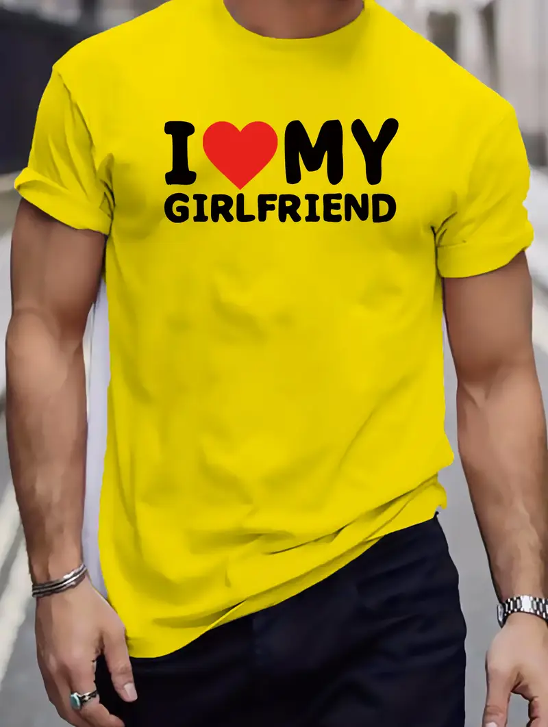 Plus Size Love Girlfriend Letter Print Mens Short Sleeve T Temu Canada