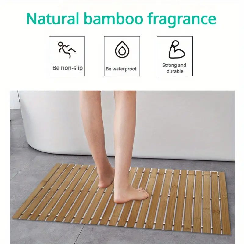 Handcrafted Bamboo Bath Mat Non Slip Water Resistant Temu