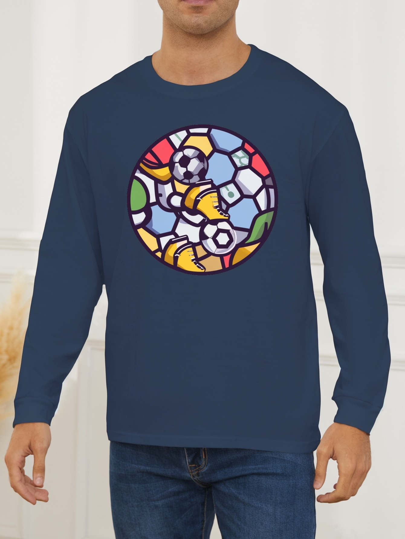 Soccer Ball Print T Shirt Tees Men Casual Long Sleeve T - Temu Canada