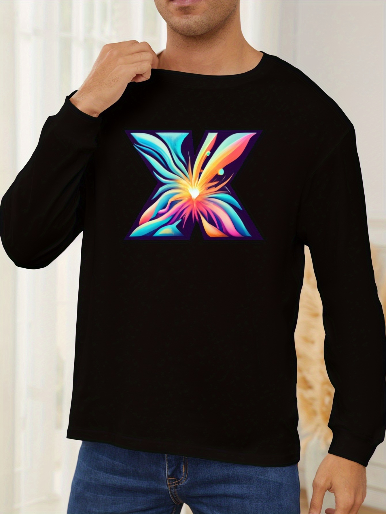 Colorful Explosion Print T Shirt Tees Men Casual Long Sleeve - Temu Canada