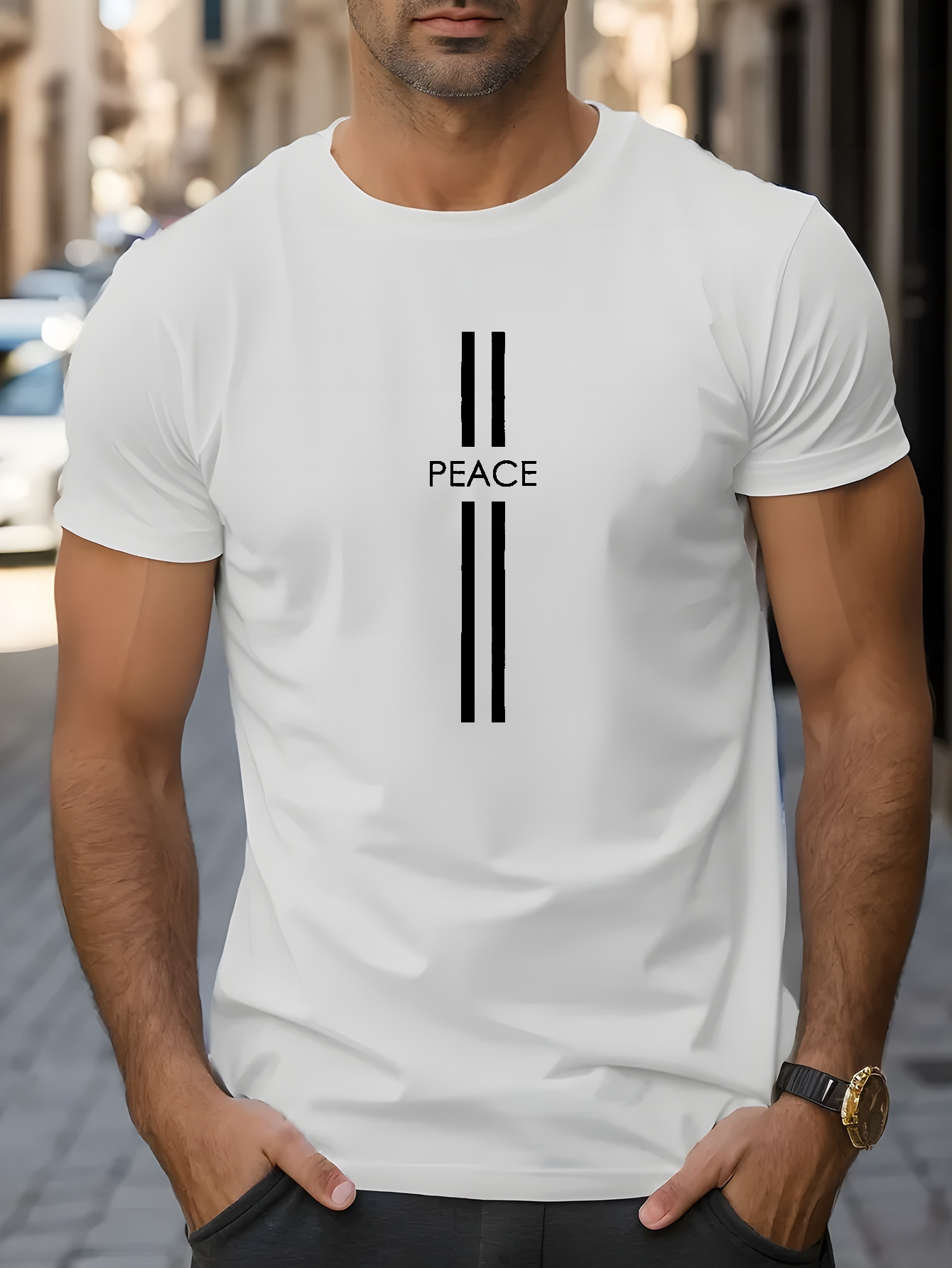 Peace Letter Graphic Print Men's Creative Top Casual Short - Temu New ...