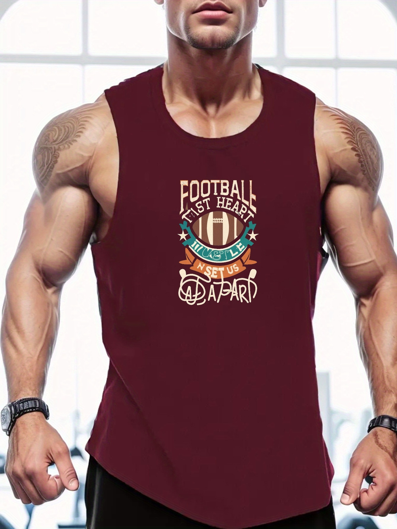 Football Print Sleeveless Tank Top Men's Active Undershirts - Temu Canada