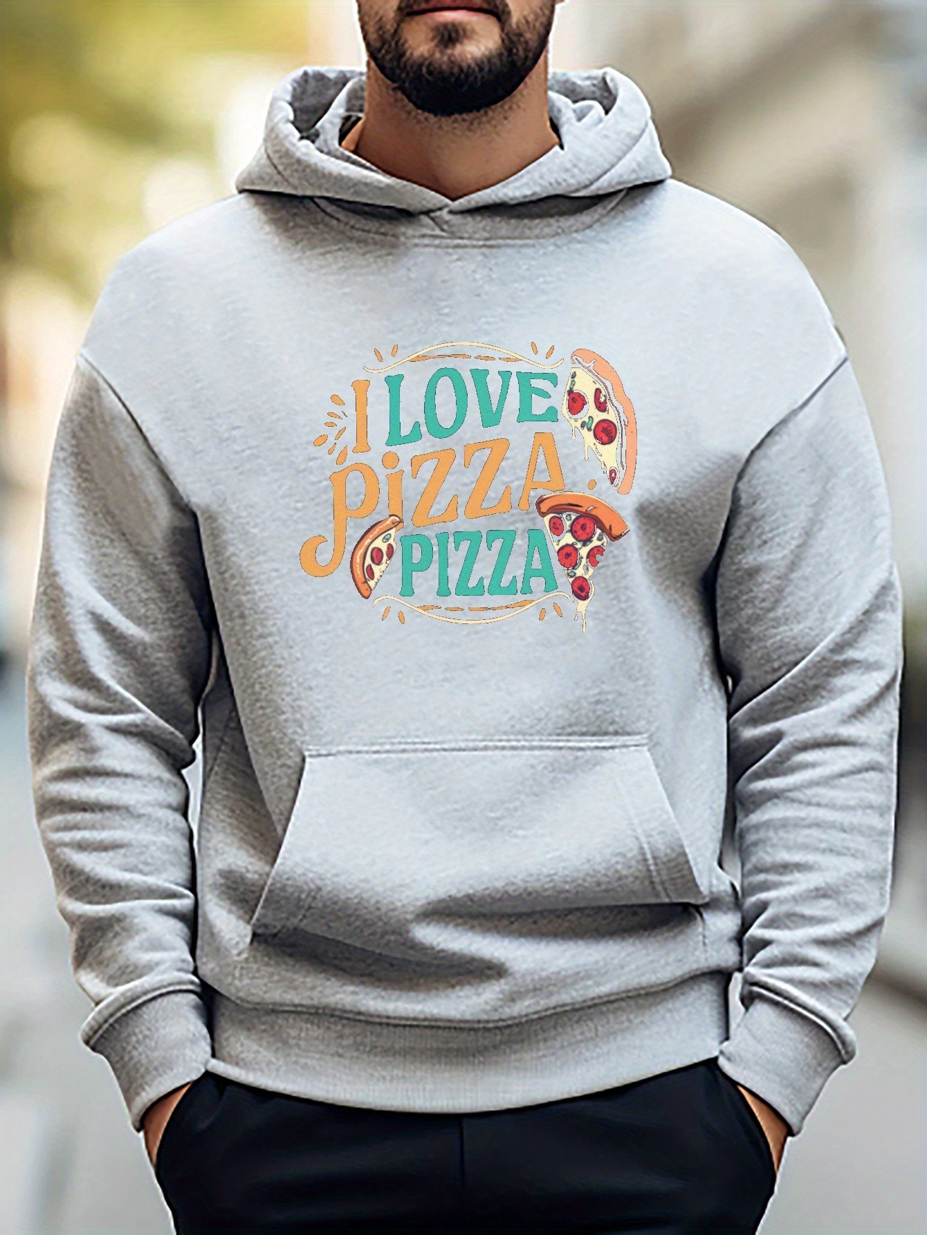 Love Pizza Print Kangaroo Pocket Hoodie Casual Long Sleeve - Temu Australia