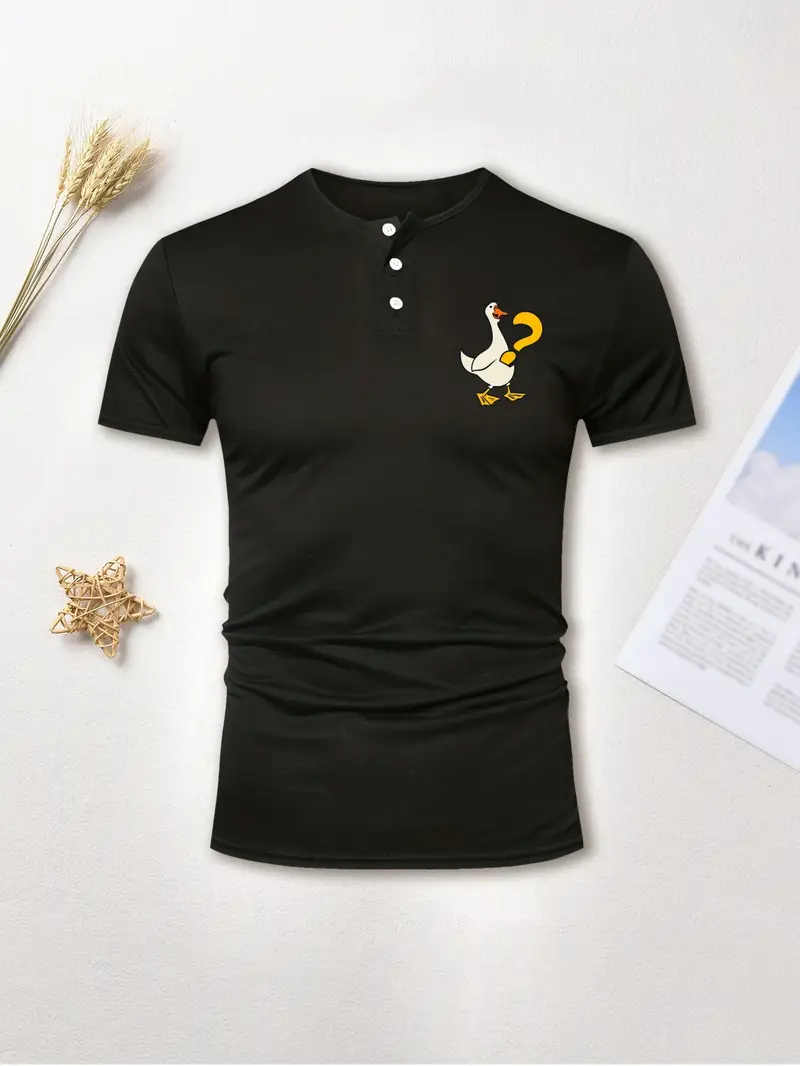 Plus Size Mens Goose Graphic Print Henley Shirt Casual Temu Canada