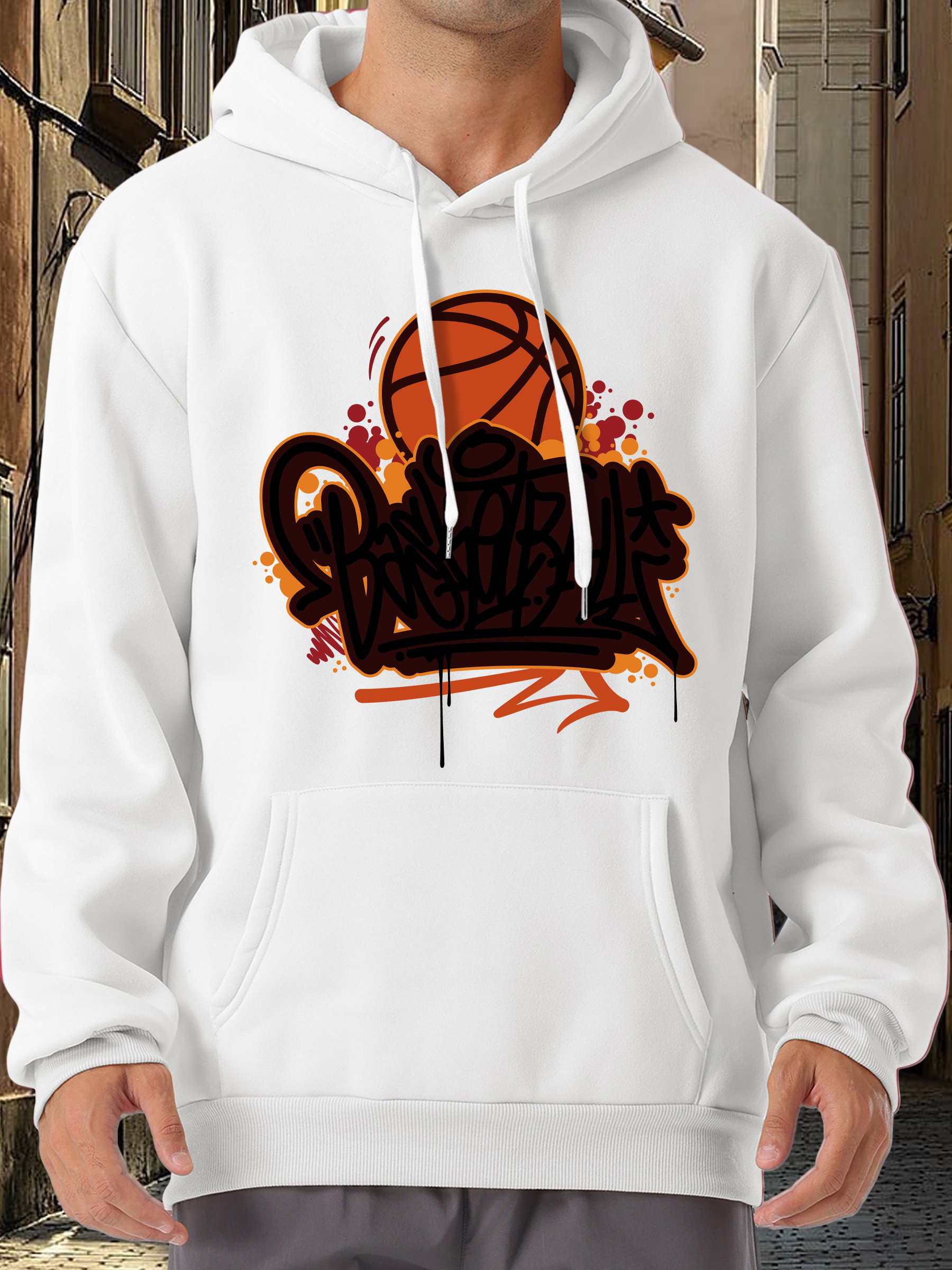 basketball print hoodie kangaroo pocket men's casual - Temu Canada