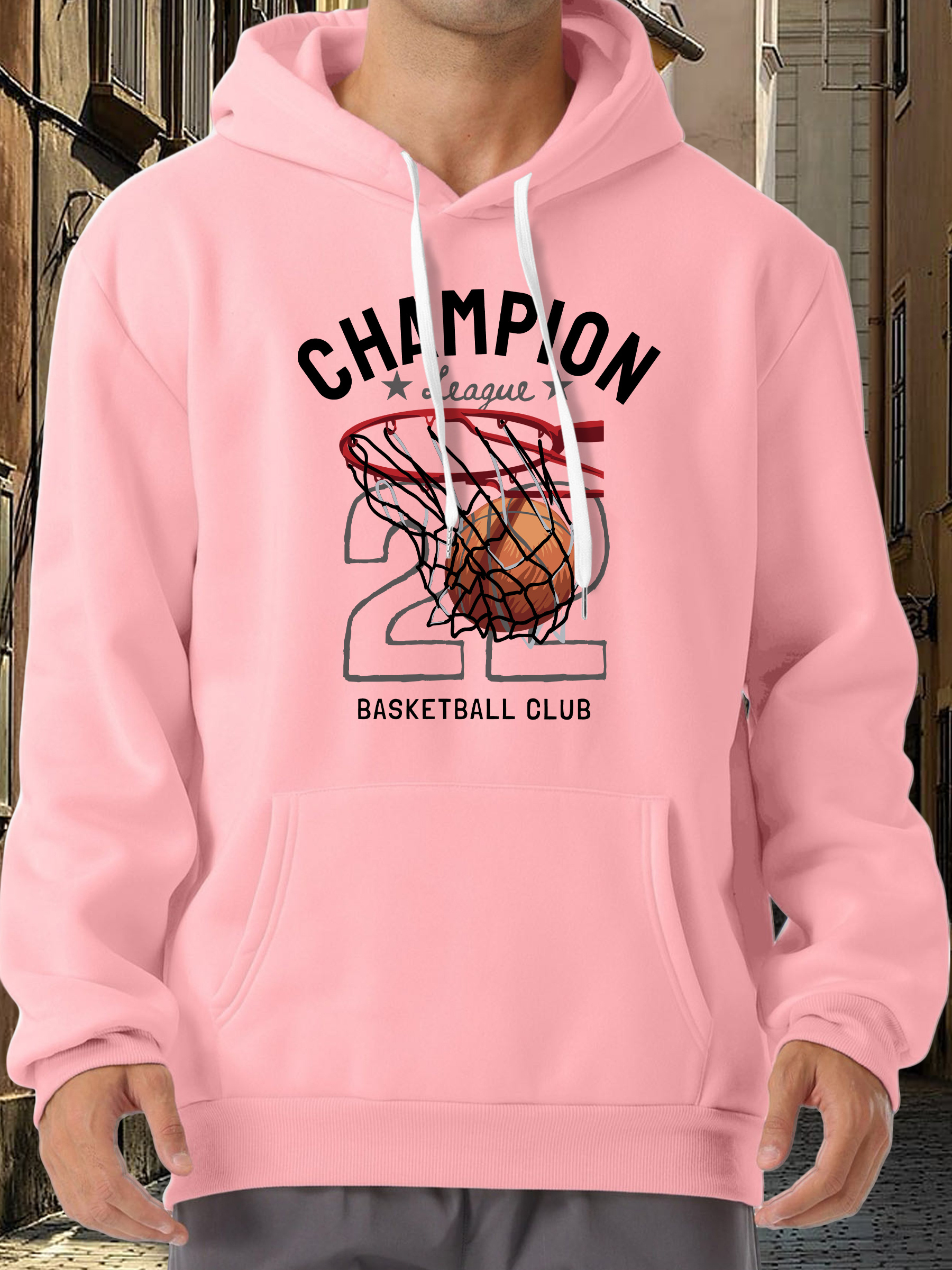 Basketball Print Hoodie Kangaroo Pocket Men's Casual - Temu Canada