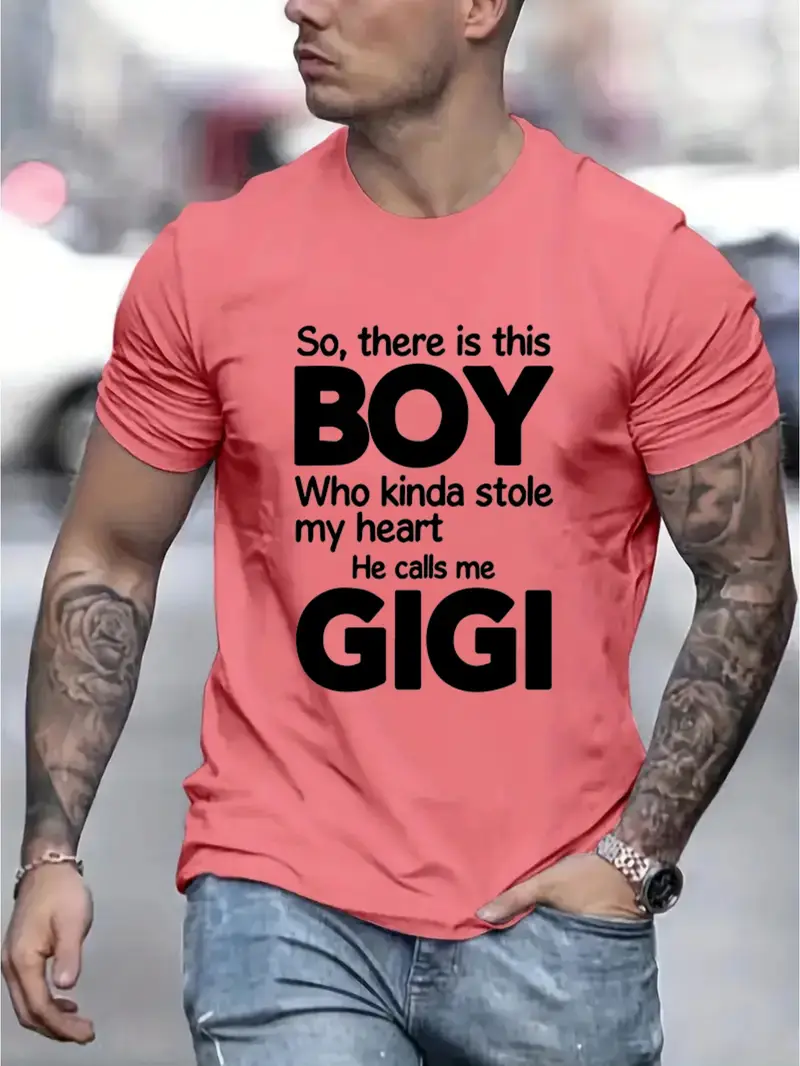 Letter Print Mens Creative Top Casual Short Sleeve Crew Temu Australia