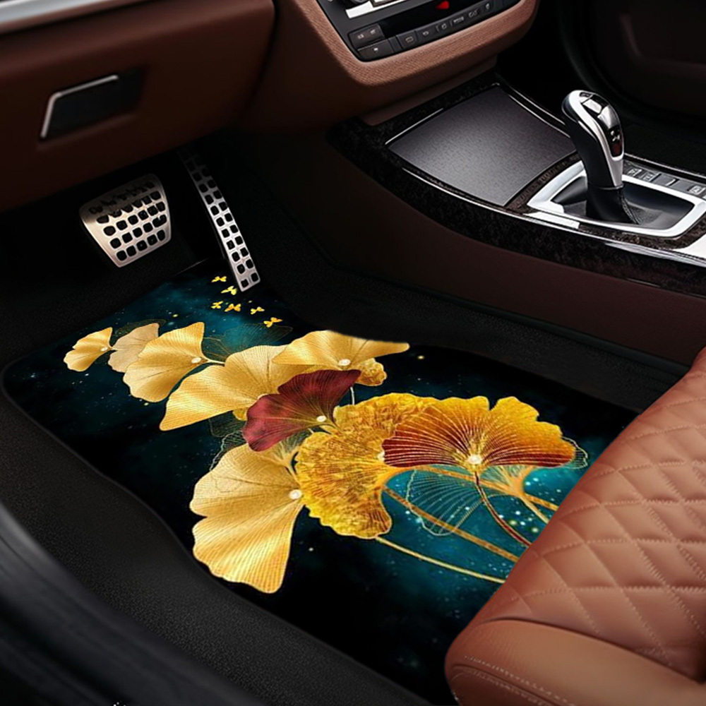 Ginkgo Leaf Print Car Floor Mat Universal Front Rear Seat - Temu Australia