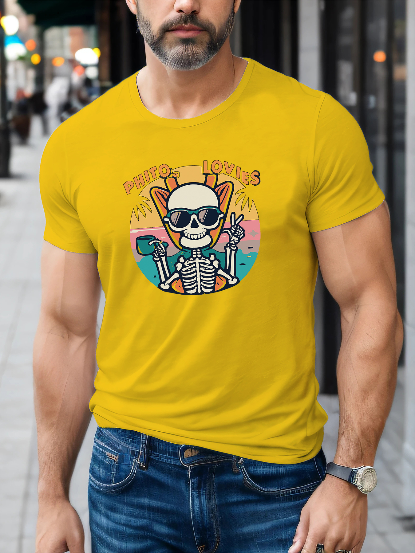 Skeleton Beach Vacation Print Men's Fashion Comfy T shirt - Temu Ireland
