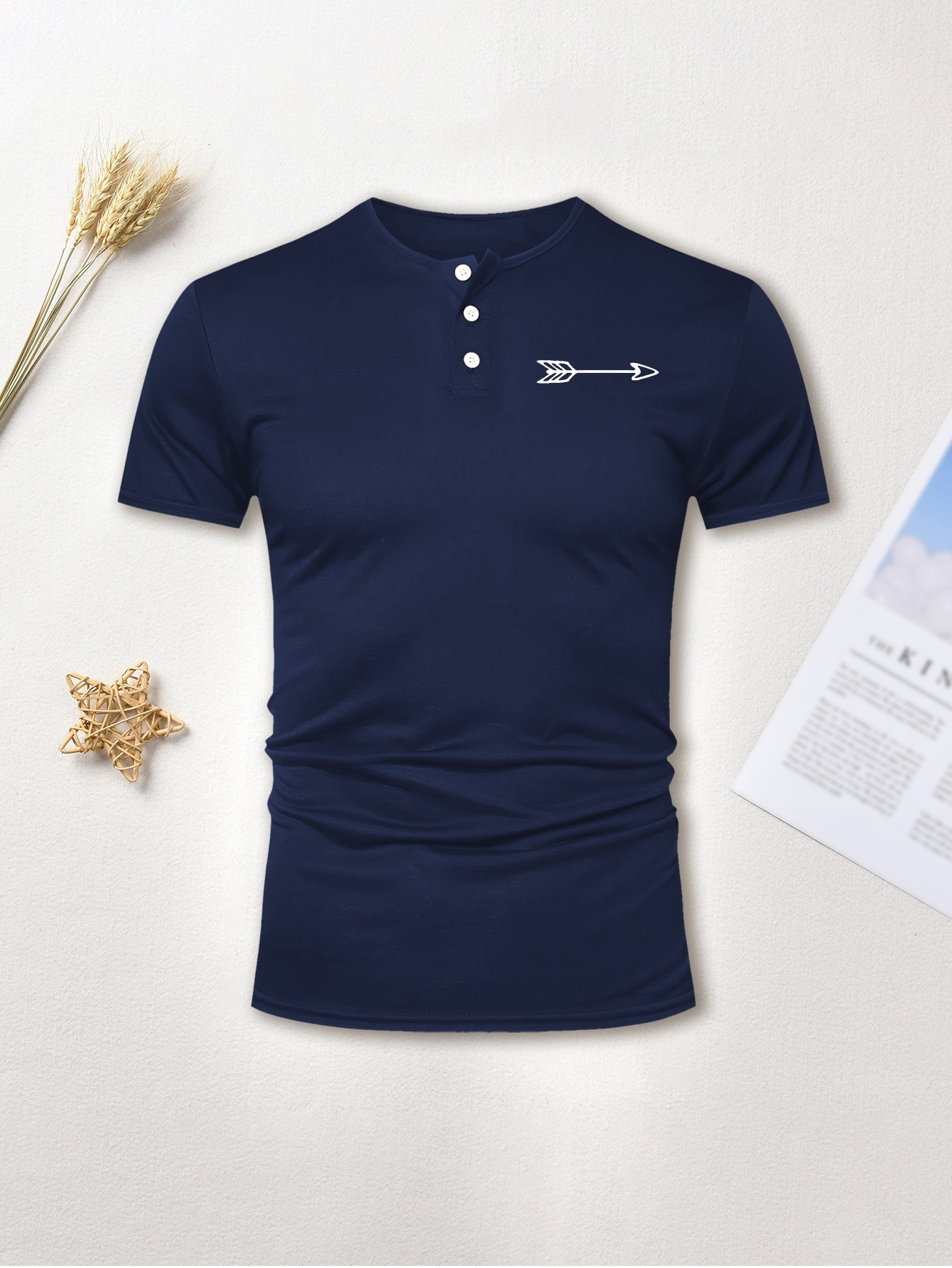 Plus Size Men's Arrow Graphic Print Henley Shirt Casual - Temu Ireland