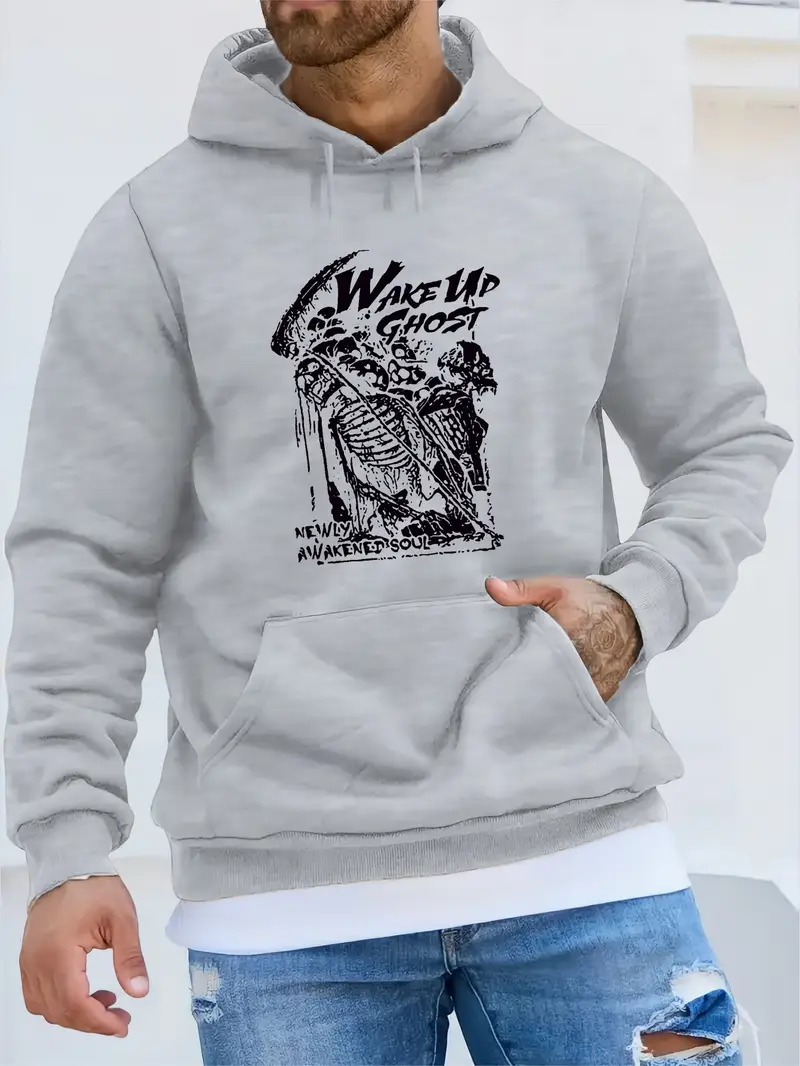 Skeleton Print Mens Pullover Round Neck Hoodies Kangaroo Temu Australia