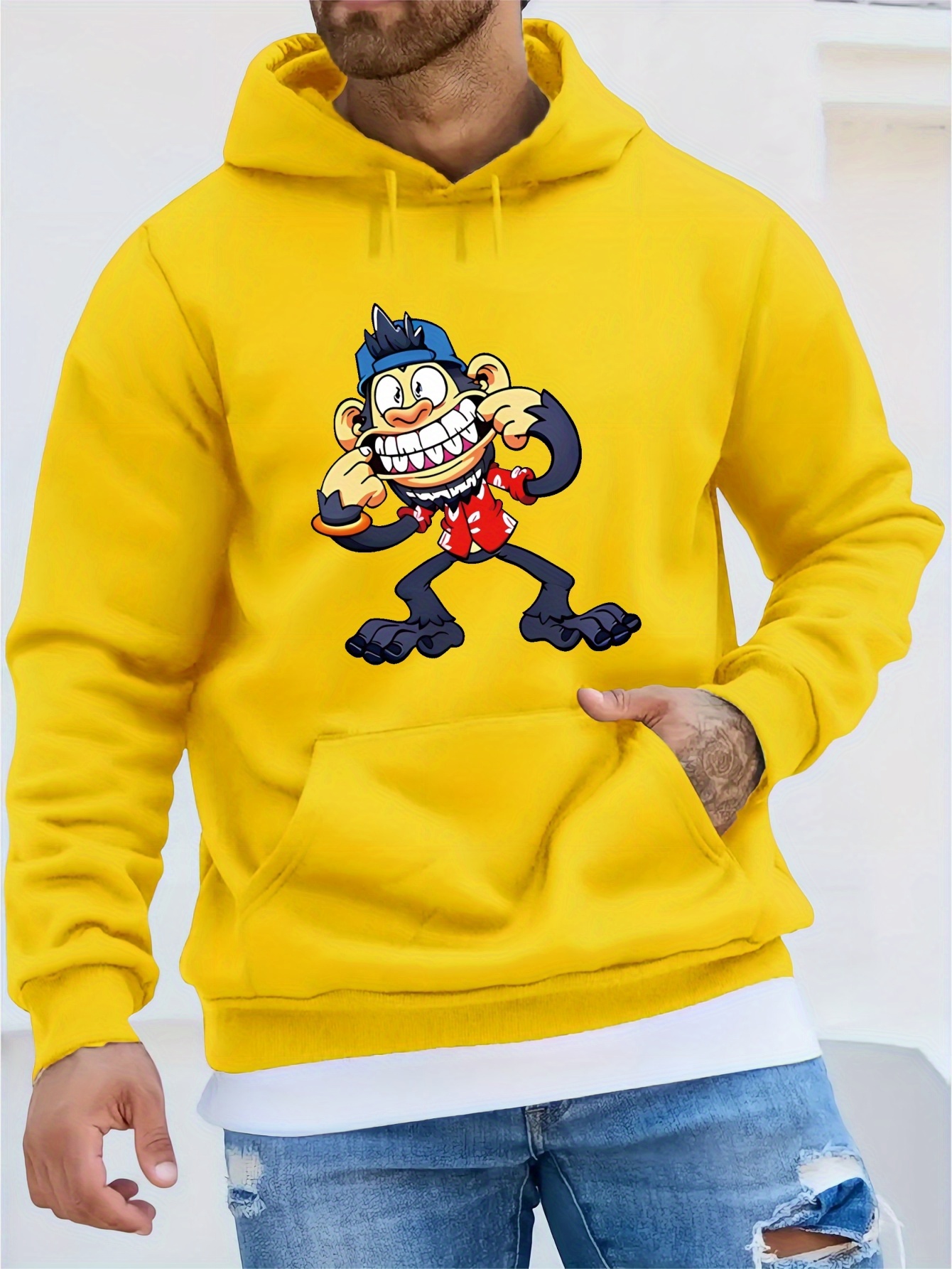 Cartoon Monkey Print Men's Hoodie Casual Long Sleeve - Temu New Zealand