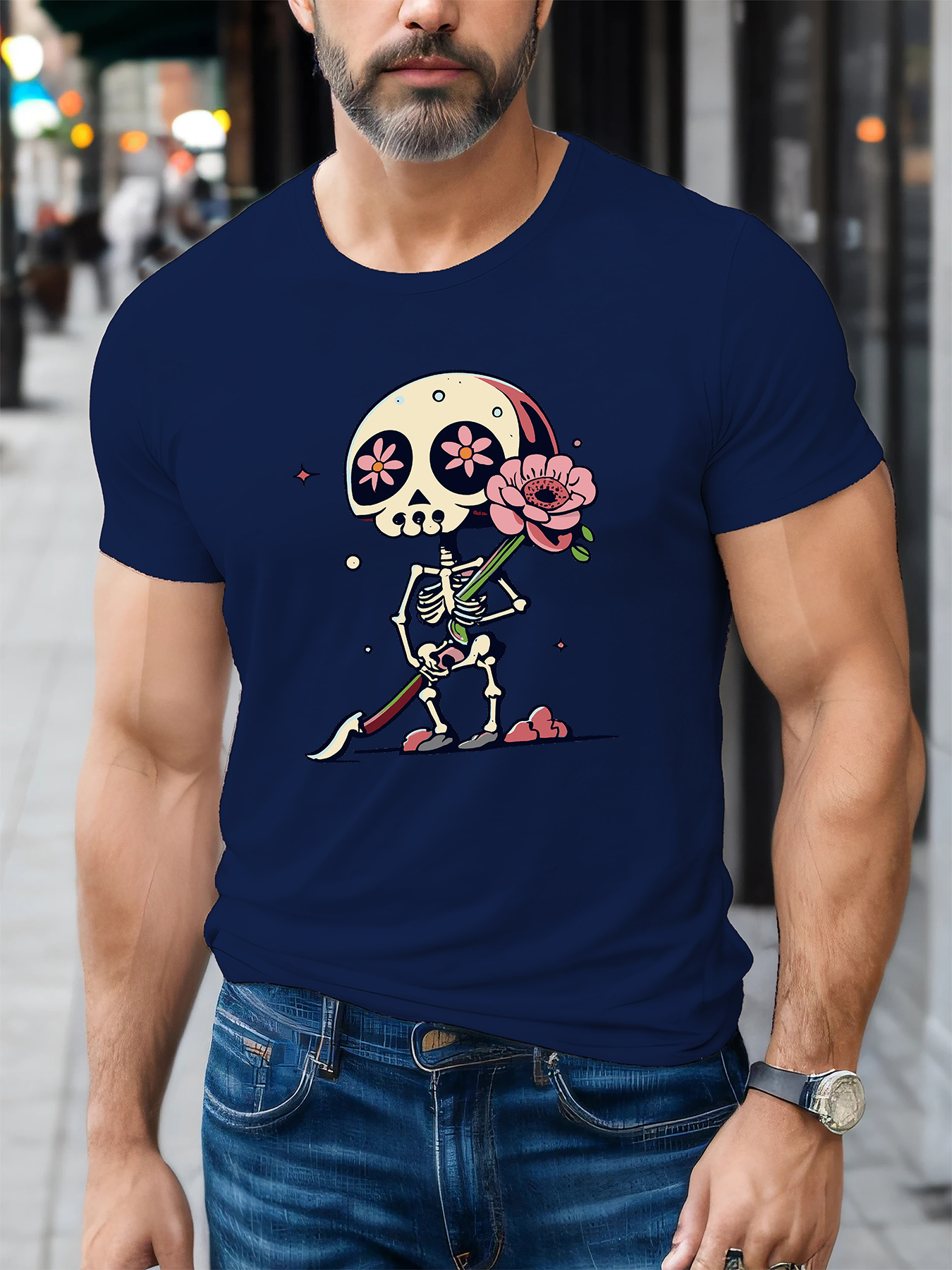 Men's Skeleton Print T shirt Casual Short Sleeve Crew Neck - Temu ...