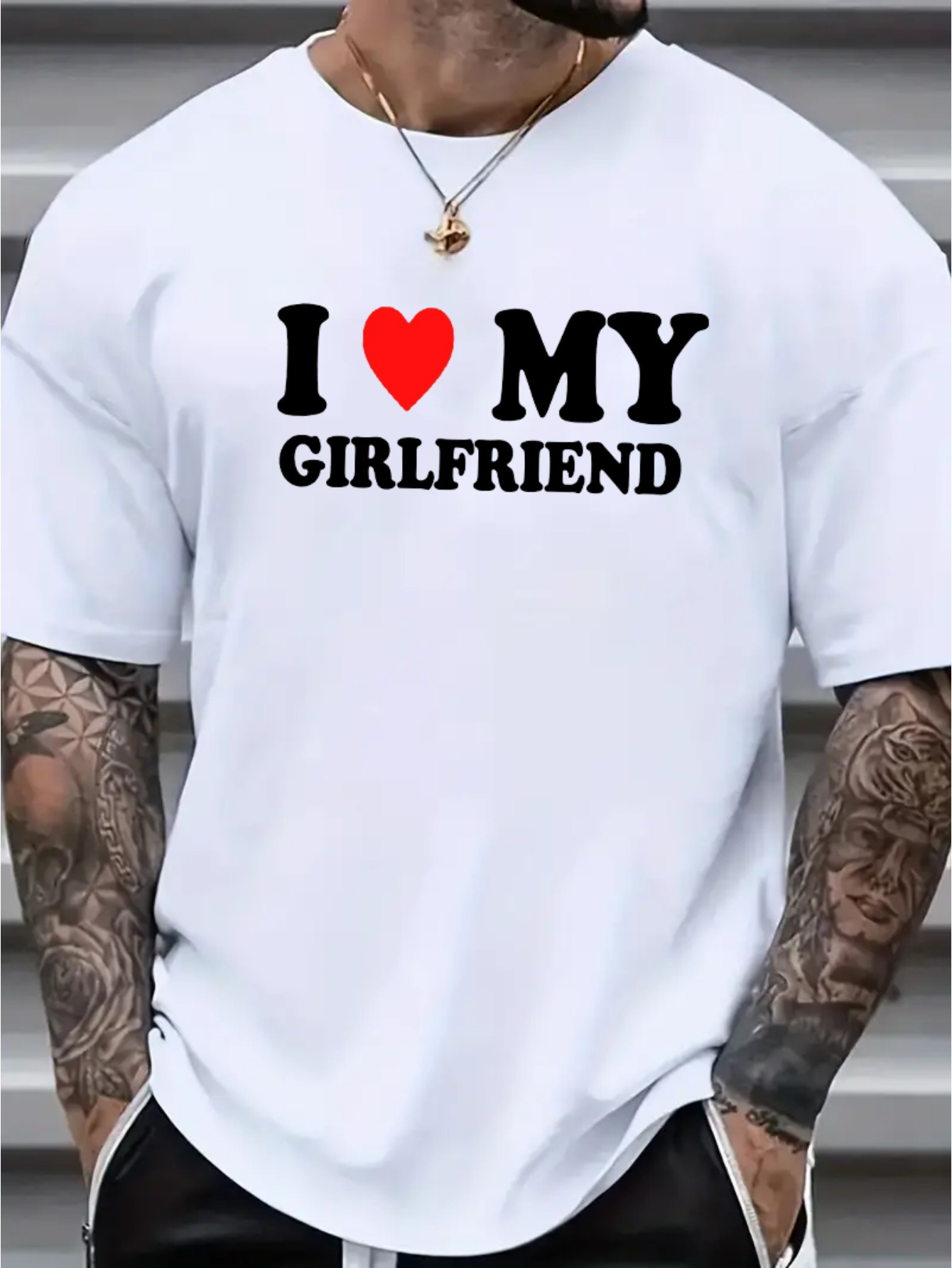 Plus Size Love Girlfriend Print Men's Trendy Comfy T shirt - Temu New ...