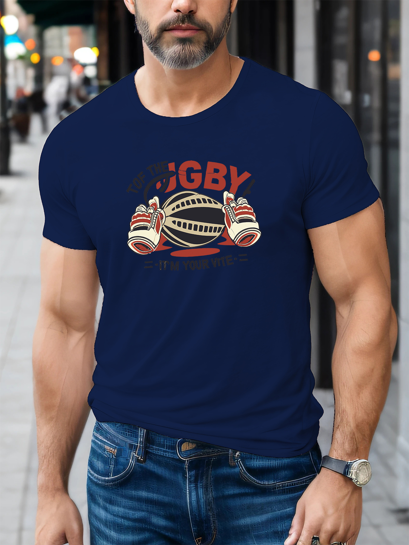 Rugby Print Men's Fashion Comfy T shirt Casual Stretchy - Temu Australia