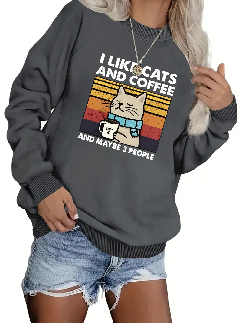 Cartoon Print Sweatshirt Plus Size Casual Long Sleeve Crew Temu New