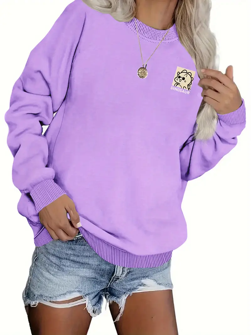 Cartoon Print Sweatshirt Plus Size Casual Long Sleeve Crew Temu New