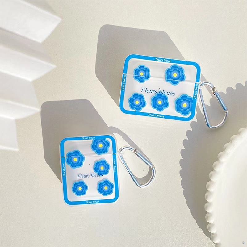 transparent shell small blue flower graphic earphone case - {region_name}