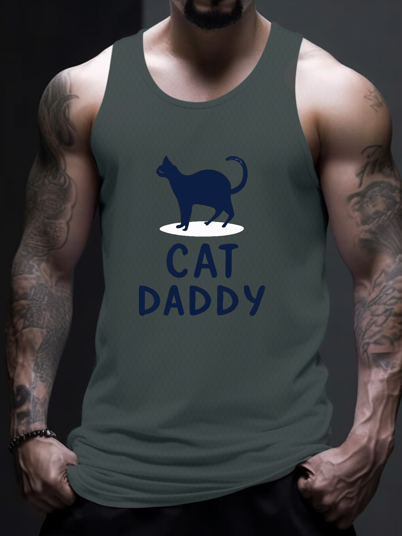 Plus Size Cat Daddy Print Men's Trendy Tank Top Active - Temu Ireland