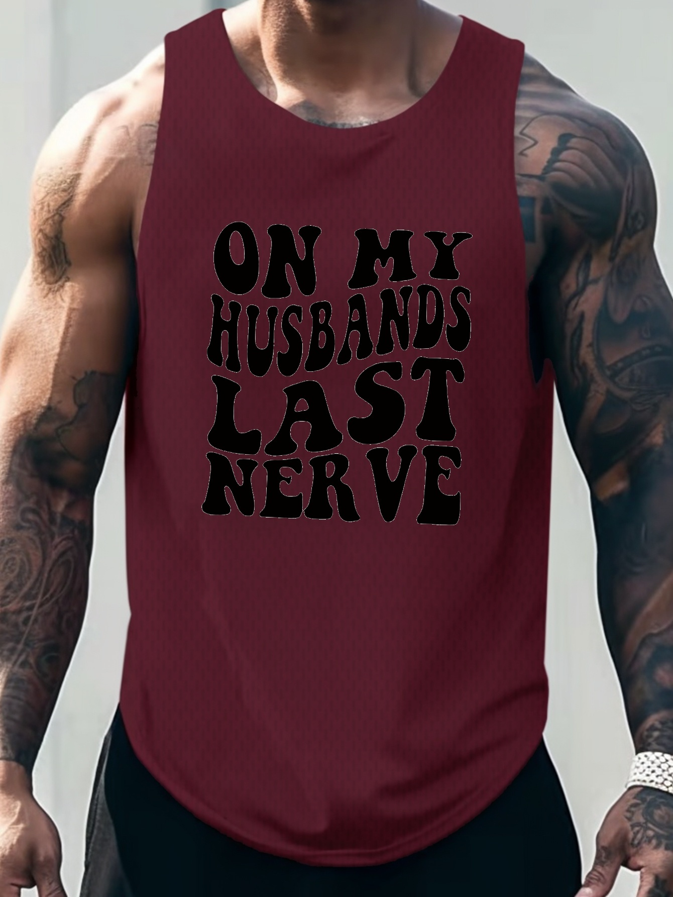 Plus Size Husbands Last Nerve Print Men's Trendy Tank Top - Temu United ...