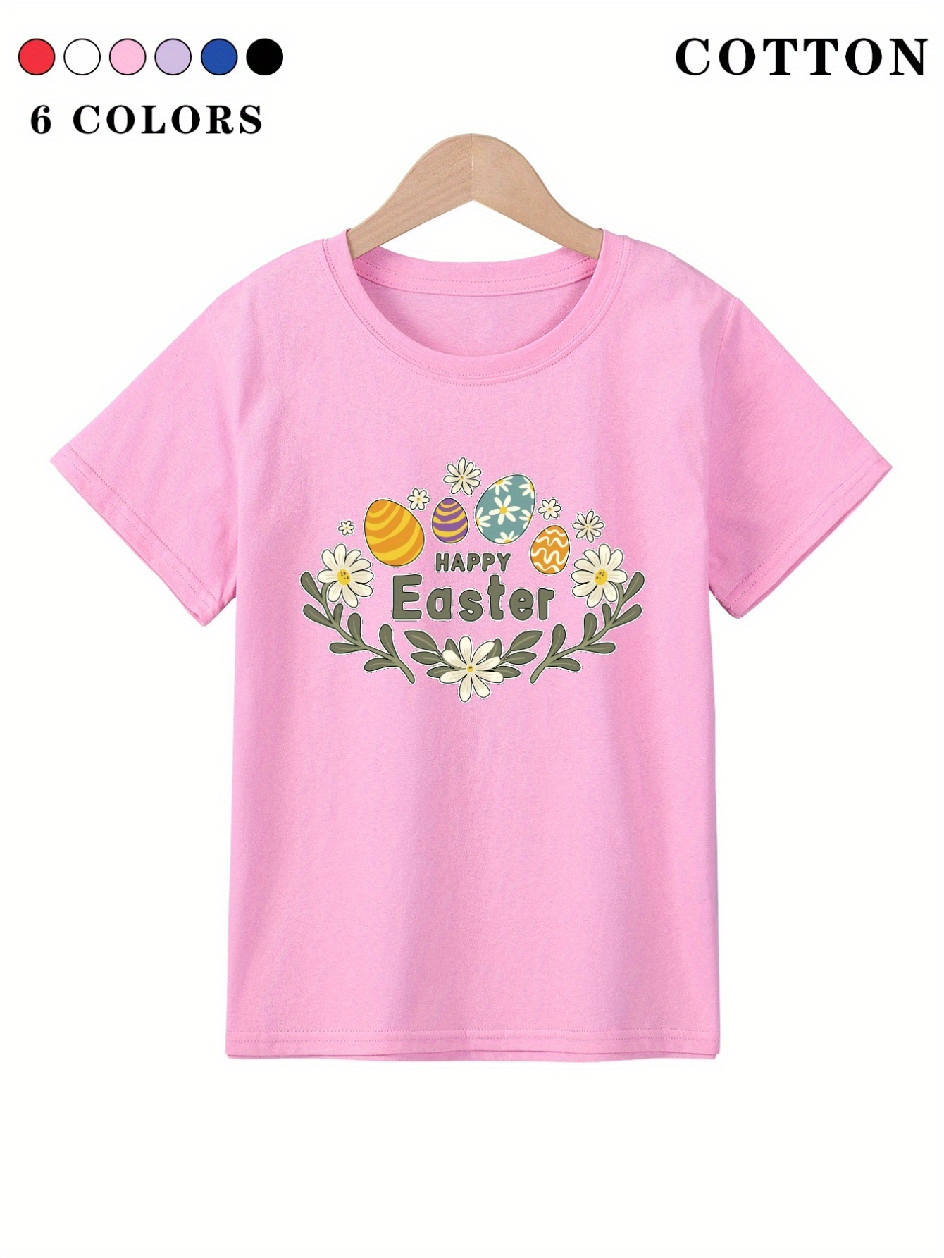 Cotton Crew Neck T shirt Girls Eggs Print 100% Short Sleeve - Temu New ...
