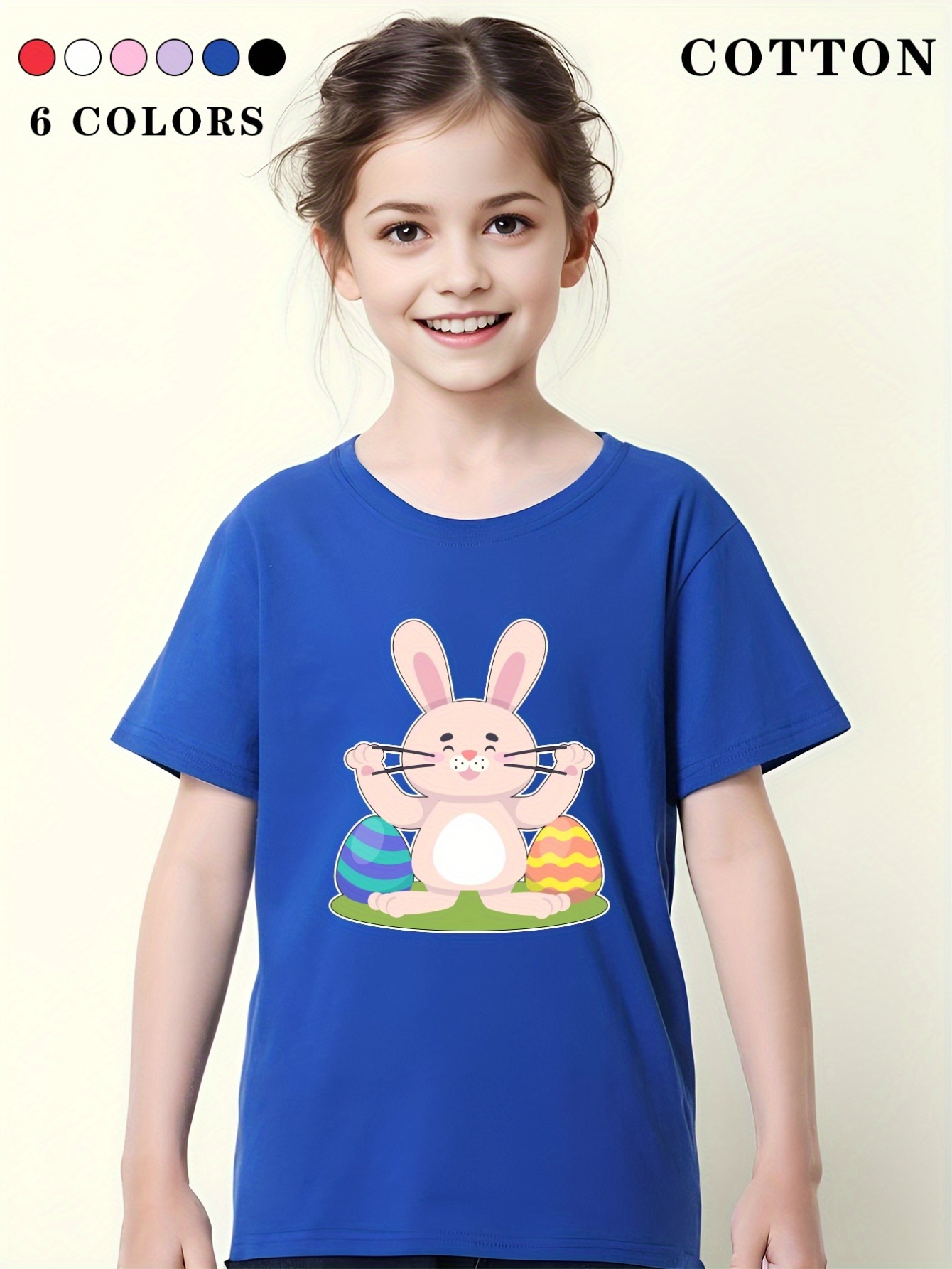 Cotton Clothing Girls 100% Easter Rabbit Dinosaur Egg Print - Temu New Zealand