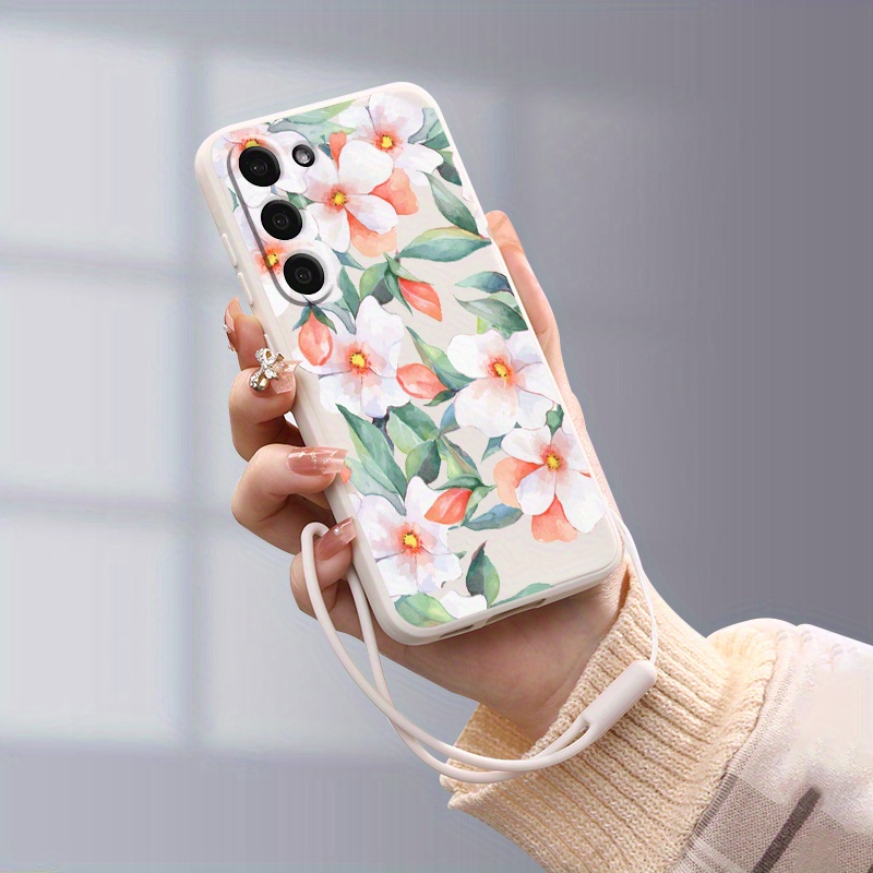 Phone Case Lanyard Print Oil Painting Lotus Samsung Galaxy - Temu