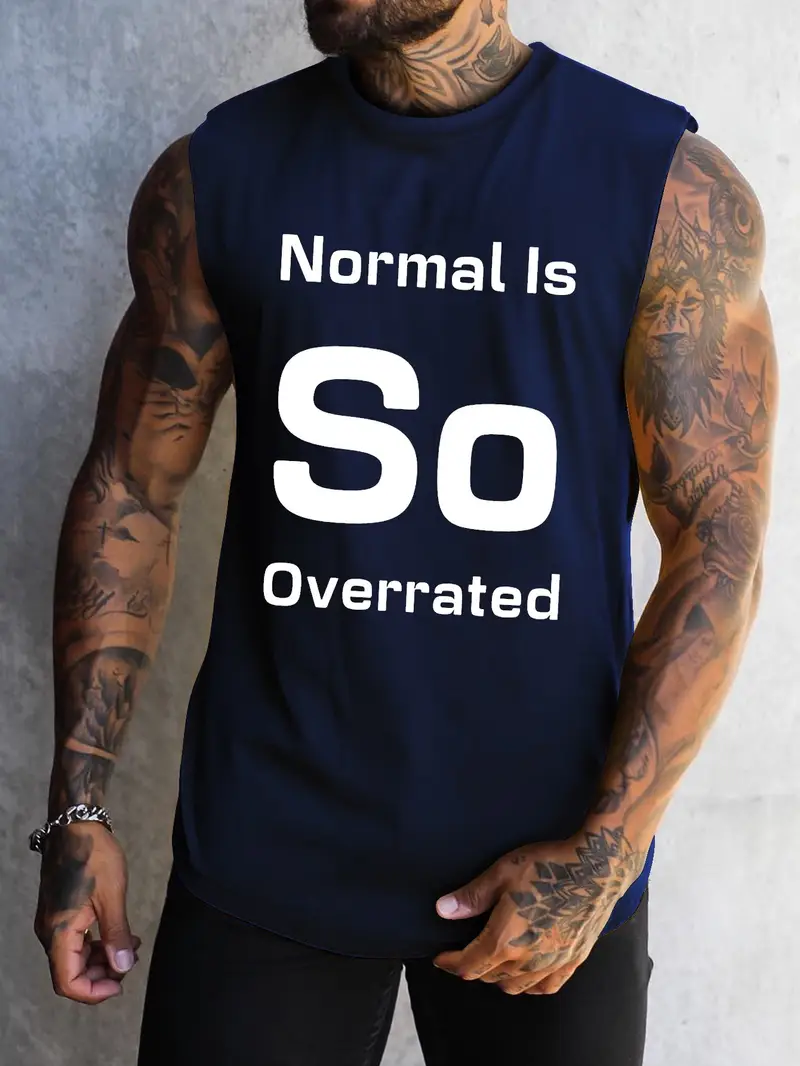 Plus Size Normal Overrated Print Tank Top Men Casual Temu Ireland