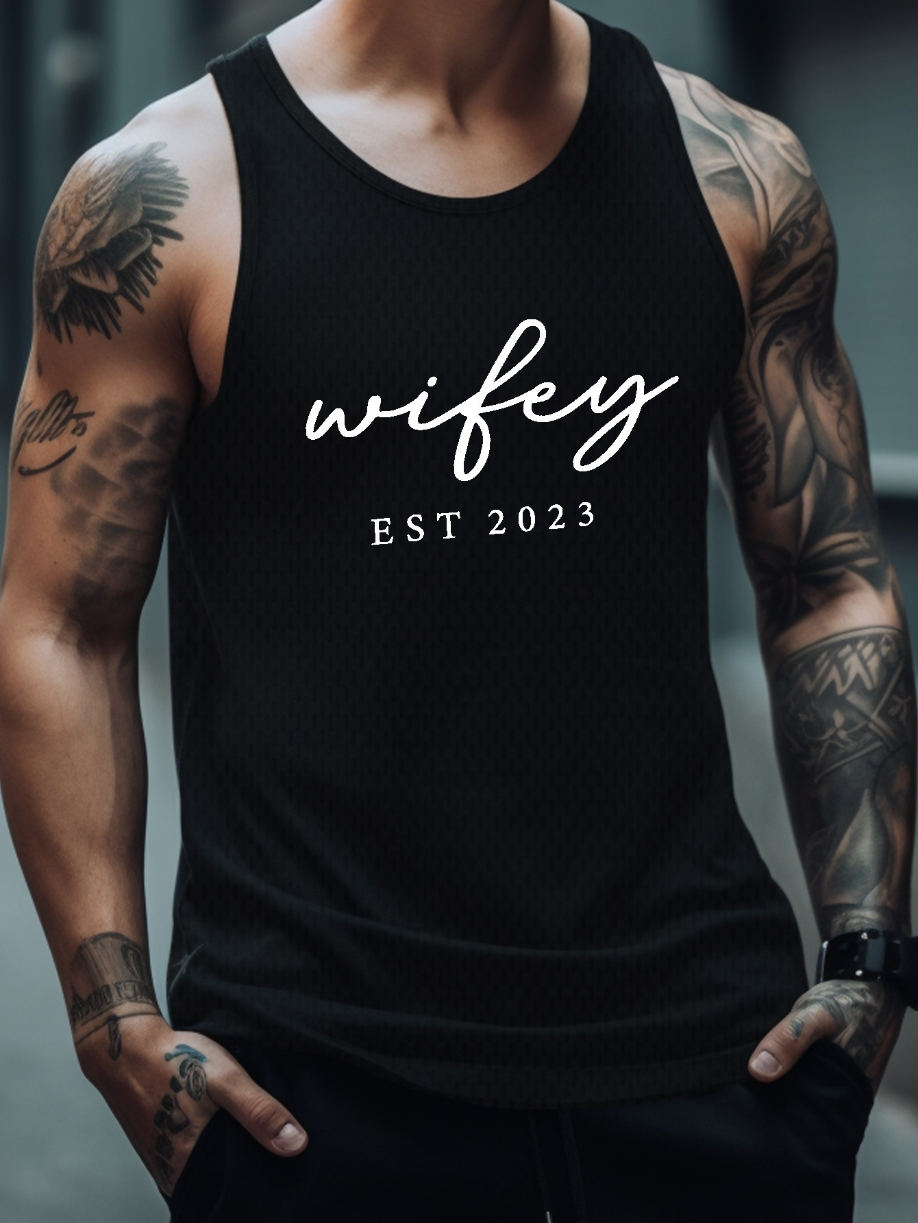 Plus Size Graffiti Wifey Est 2023 Print Men's Creative - Temu Australia